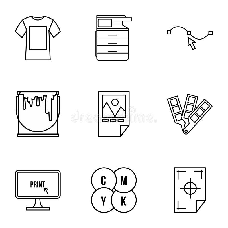 Printer Icons Set, Outline Style Stock Vector - Illustration of ...