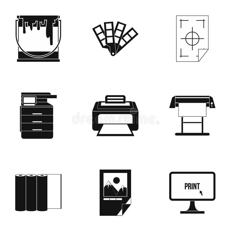 Printer Icons Set, Simple Style Stock Vector - Illustration of icon ...