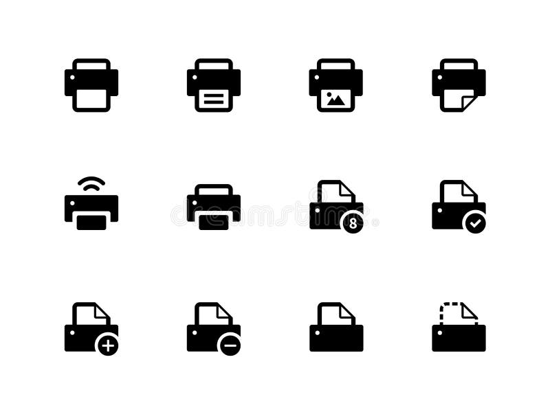 Printer Icons on White Background. Stock Vector - Illustration of ...