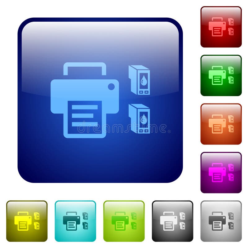 Printer and Ink Cartridges Color Square Buttons Stock Vector ...