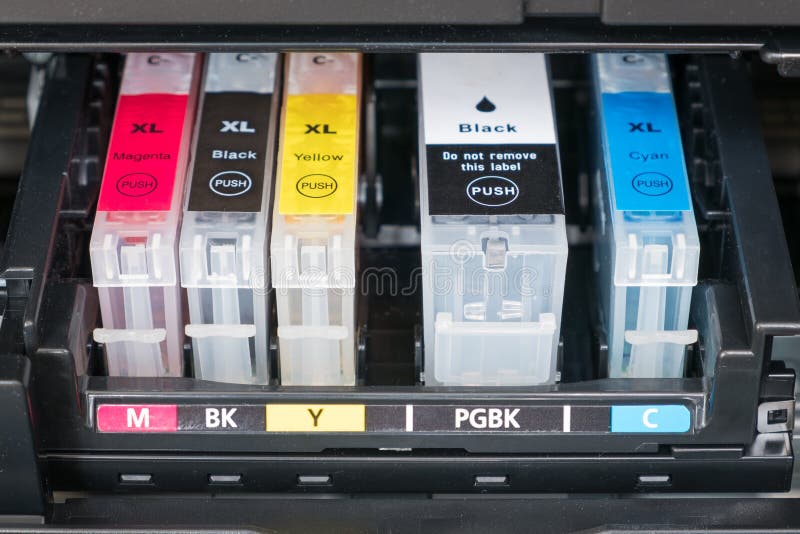 Colored Printer Ink Cartridges Stock Image - Image of eight, detail ...