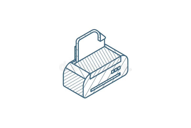 Printer Isometric Icon. 3d Line Art Technical Drawing. Editable Stroke ...