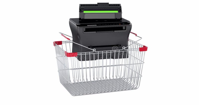 Printer Laser MFP Adding To Shopping Basket, 3d Animation. 3D Rendering ...