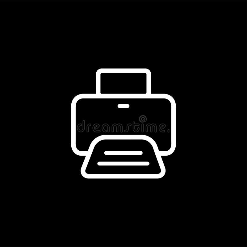 Printer Line Icon on Black Background. Black Flat Style Vector ...