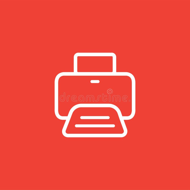 Printer Line Red Icon on White Background. Red Flat Style Vector ...