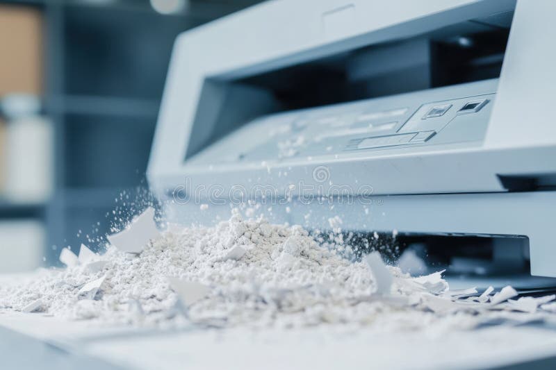 Printer Malfunction with Paper Debris and Dust Explosion Effect Stock Illustration ...