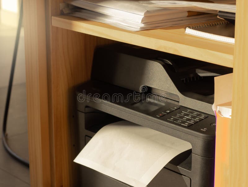 Printer in the Office with Paper Out Stock Image - Image of device ...