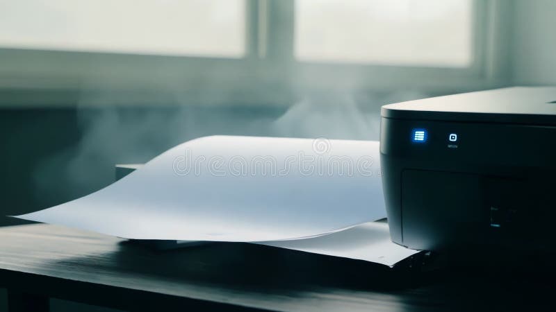 Printer in Operation with Paper Output in Modern Office Setting Stock ...