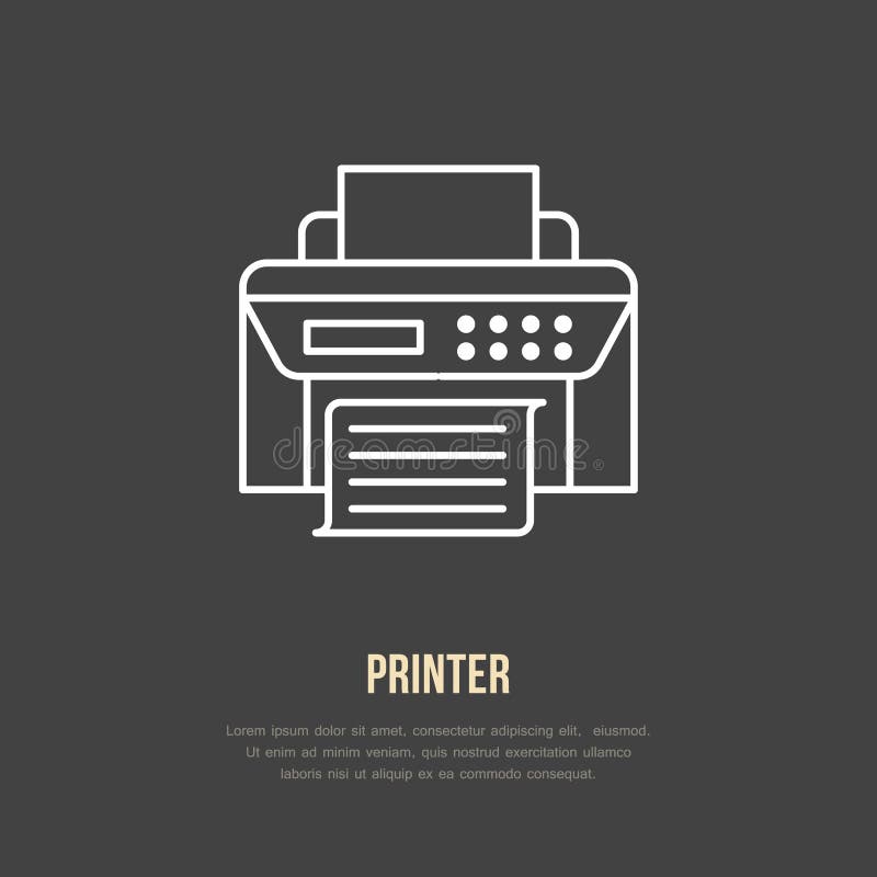Printer with Paper Page Flat Line Icon. Wireless Technology, Office ...