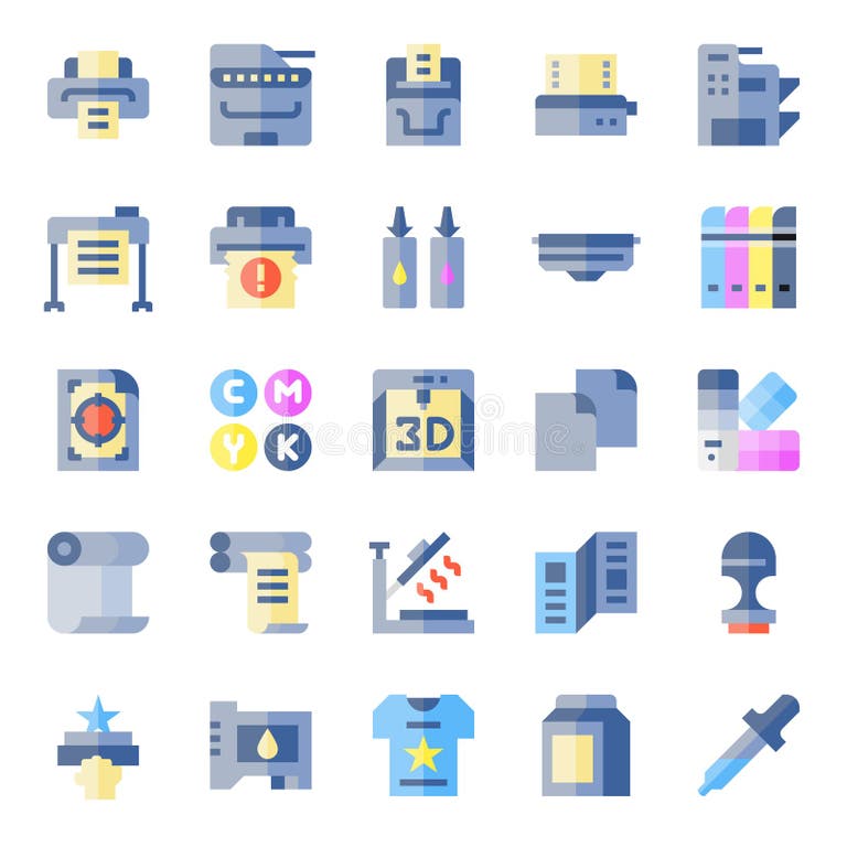 Printer and Plotter Flat Icons Stock Vector - Illustration of heat ...