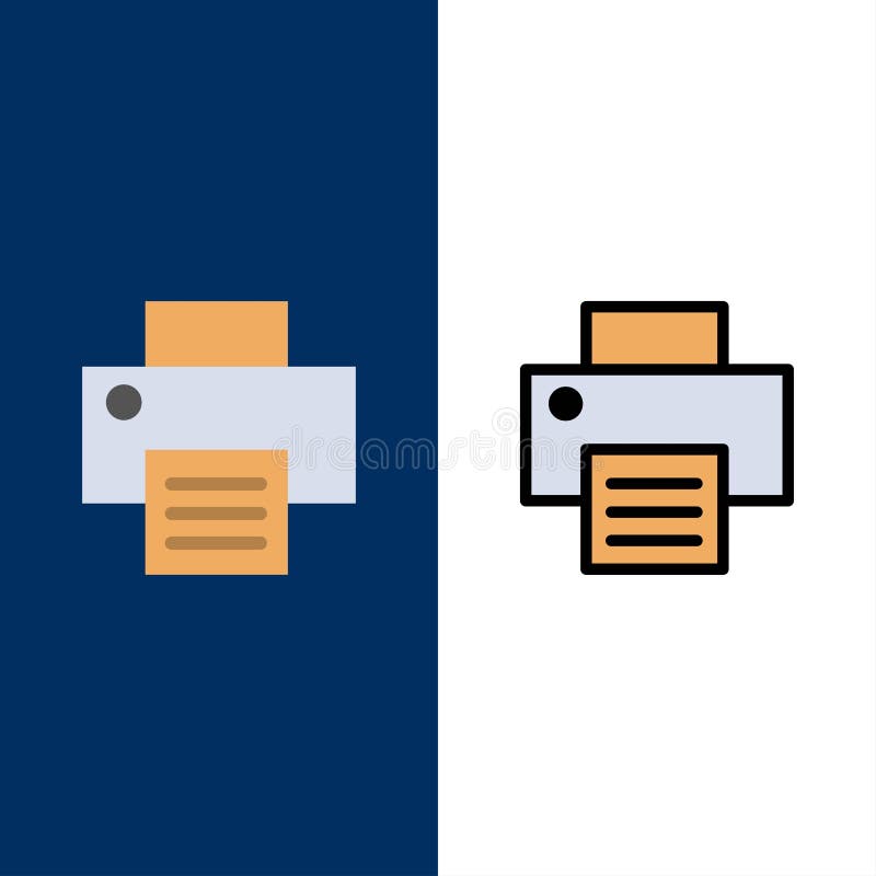 Printer, Print, Printing Icons. Flat and Line Filled Icon Set Vector ...