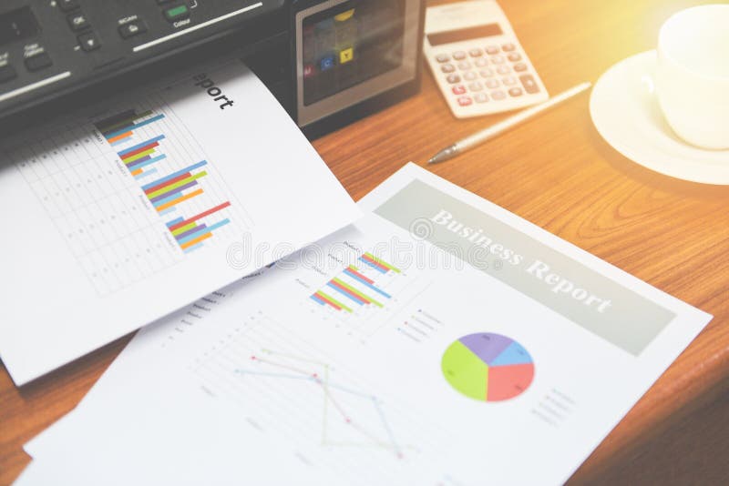Printer Printing Business Reports Sale and Pile of Documents Report ...
