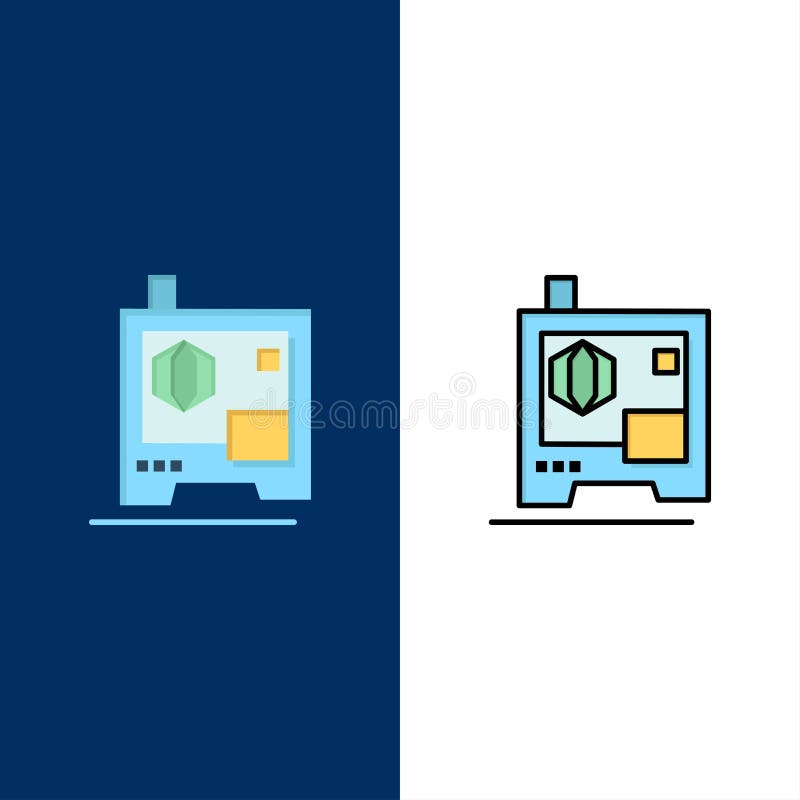 Printer, Printing, 3d, Scanner Icons. Flat and Line Filled Icon Set ...