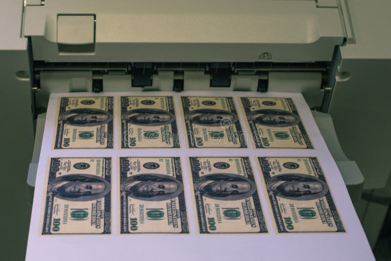 Printer Printing Fake Dollar Bills Isolated on White Stock Image ...