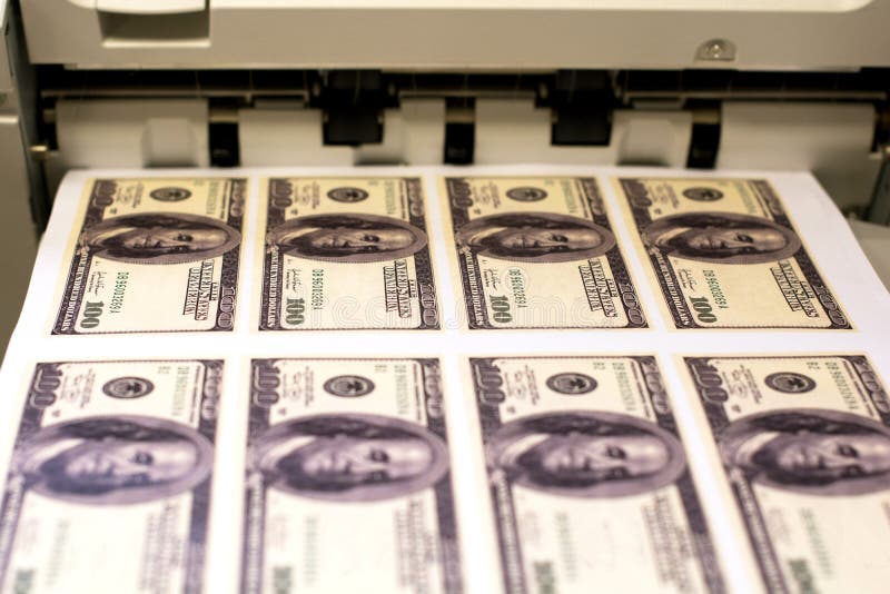 Printer Printing Fake Dollar Bills Isolated on White Stock Image ...