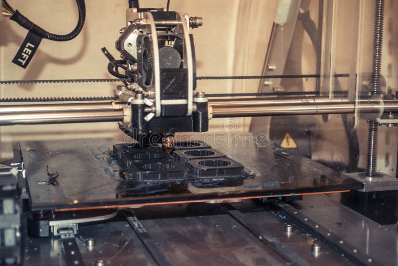 Printer Printing Gray Objects on Mirror Reflective Surface Close-up ...