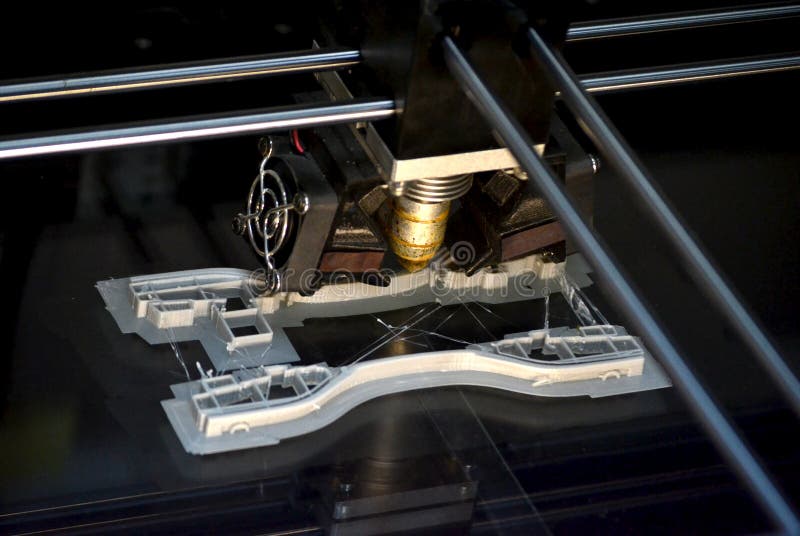 Printer Printing Gray Objects on Mirror Reflective Surface Close-up Top ...