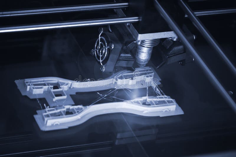 Printer Printing Gray Objects on Mirror Reflective Surface Close-up Top ...