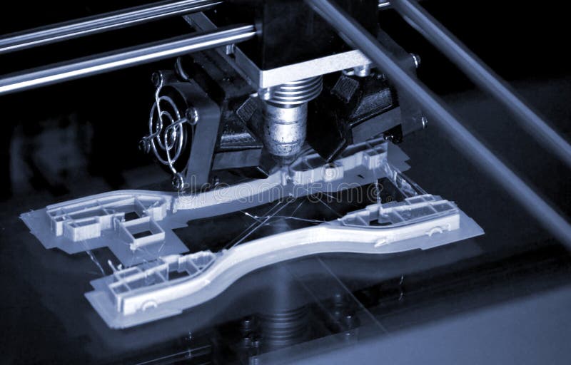 Printer Printing Gray Objects on Mirror Reflective Surface Close-up Top ...