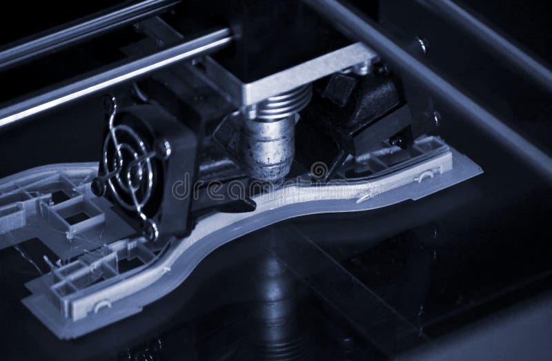 Printer Printing Gray Objects on Mirror Reflective Surface Close-up Top ...