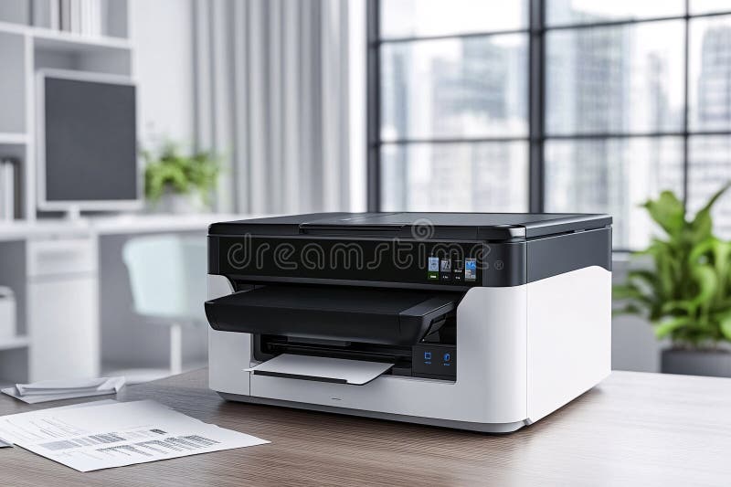 Printer Printing Paper Documents on the Table in Office Stock ...