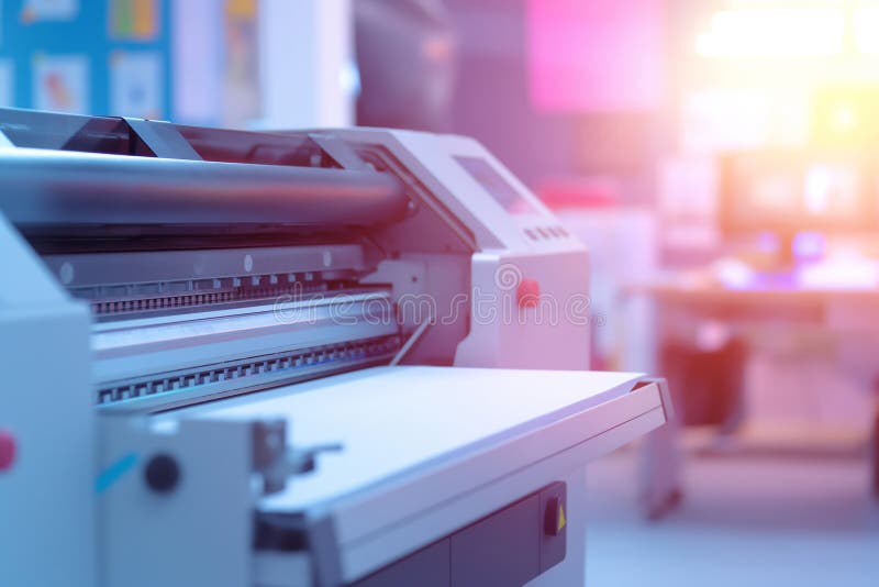 A Printer is Printing a Piece of Paper in an Office. Copy Sace Stock ...