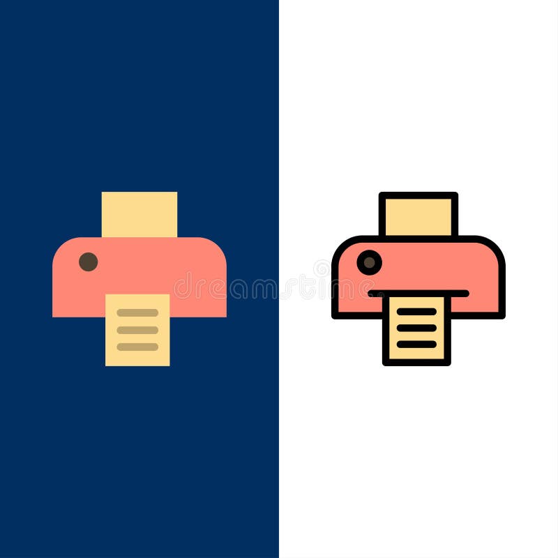 Printer, Printing, Print Icons. Flat and Line Filled Icon Set Vector ...