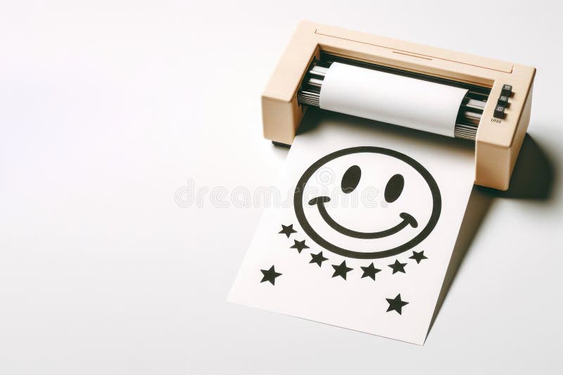 A Printer Printing a Smile on a Piece of Paper. Space for Text. Stock ...