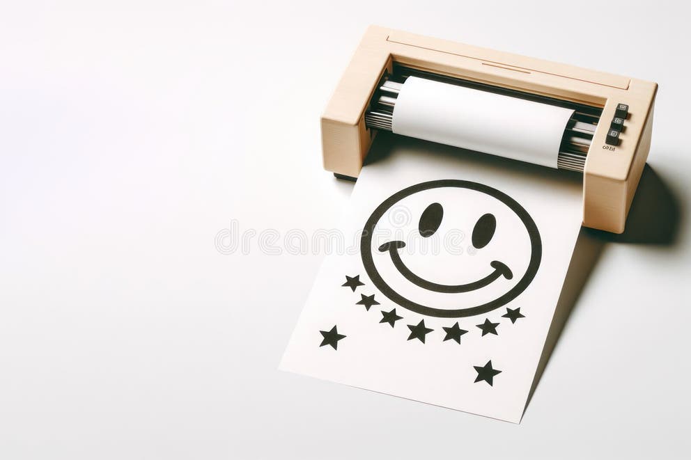 A Printer Printing a Smile on a Piece of Paper. Space for Text. Stock ...