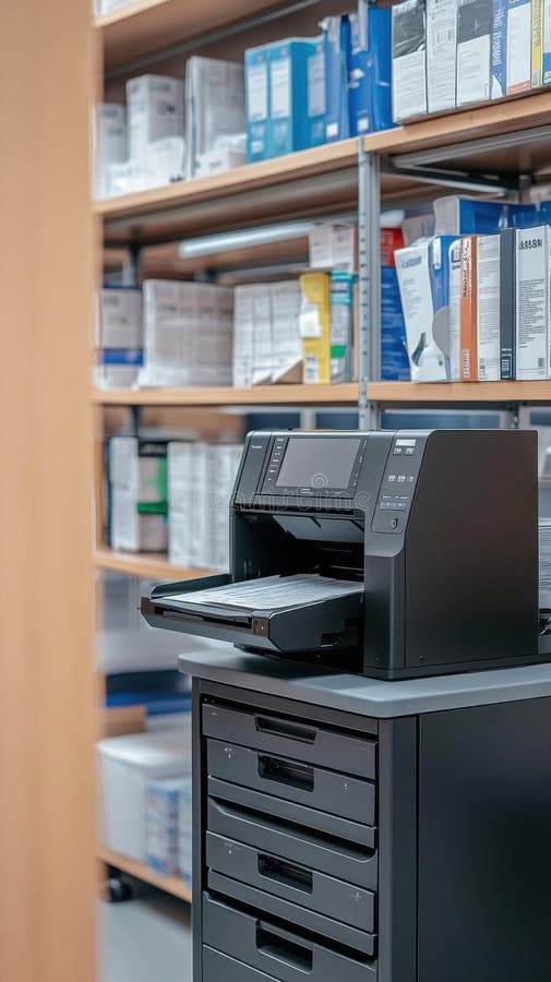 Printer Prints Documents in Storage Room, Office Equipment and ...
