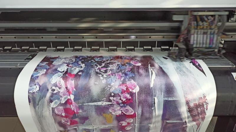 Printer Prints Pattern on Vinyl Wallpaper. Printing Color Pattern on ...