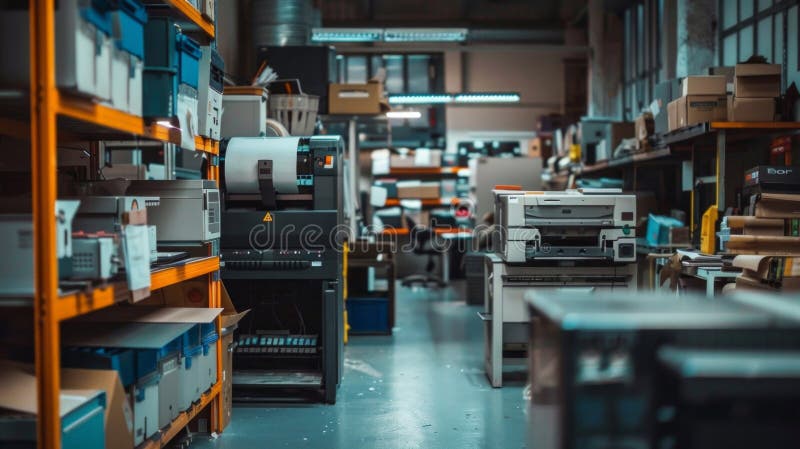 Printer Repair Workshop Interior. Copy Space Stock Image - Image of ...