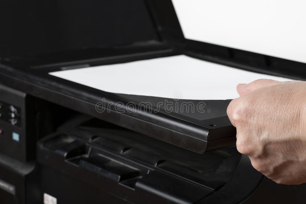 Printer and Scanner on a Dark Background.Combo Stock Image - Image of ...