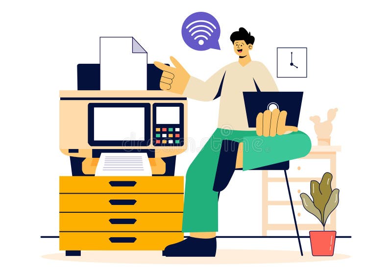 Printer Service Vector Illustration Featuring the Production Process at ...