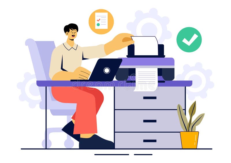 Printer Service Vector Illustration Featuring the Production Process at ...