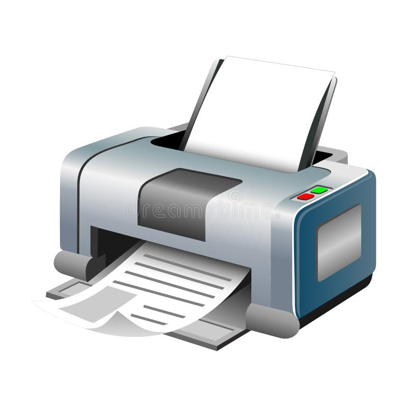 Gray printer with paper stock vector. Illustration of isometric - 265208234