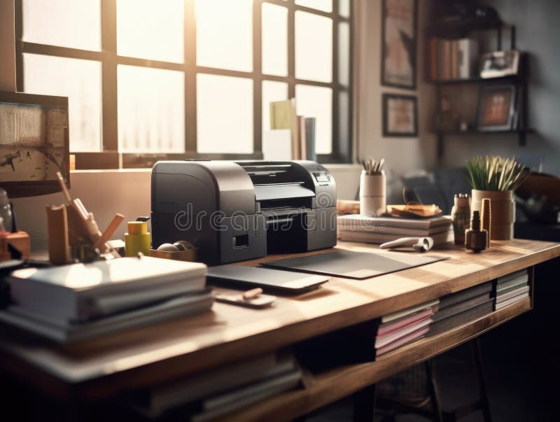 Printer Sits on a Desk in a Home Office Stock Illustration ...