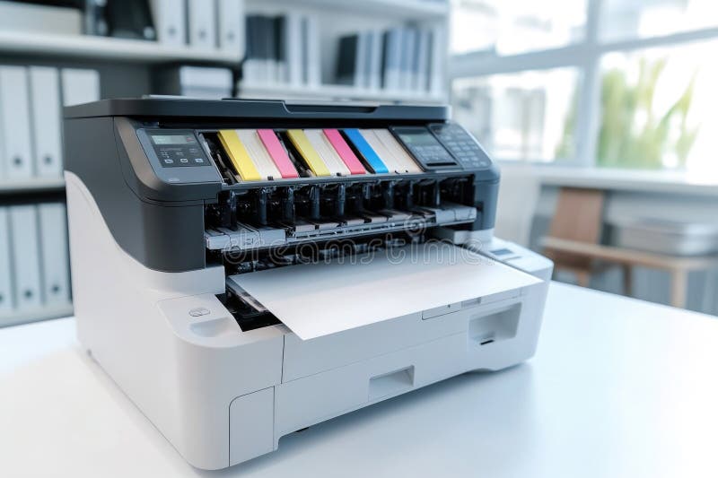 A Printer Sits on a White Table, Ready To Use Stock Image - Image of ...