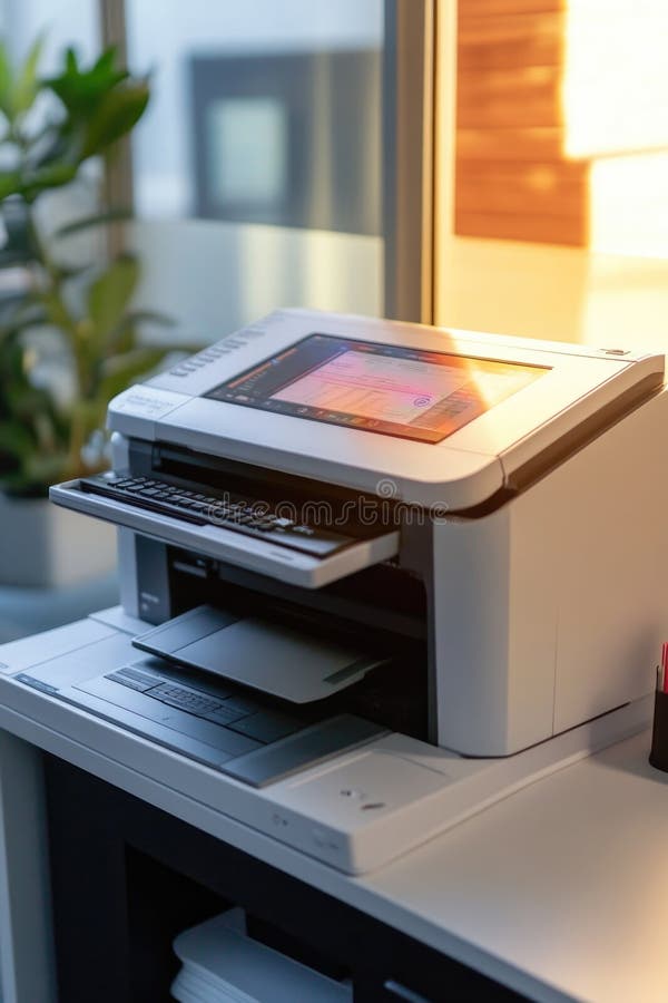 A Printer Sitting on a Clean White Desk Stock Photo - Image of ...