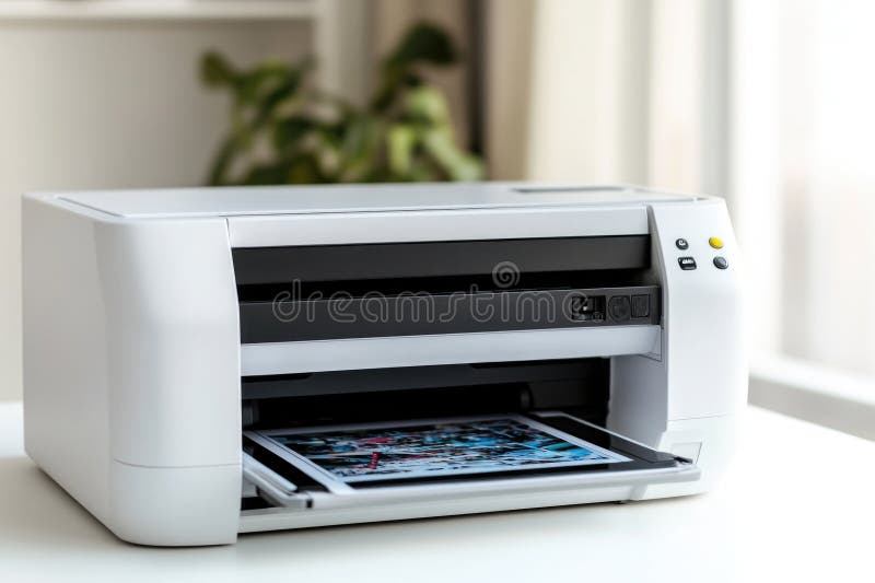 A Printer Sitting on Top of a White Table, Ready To Use Stock Image ...