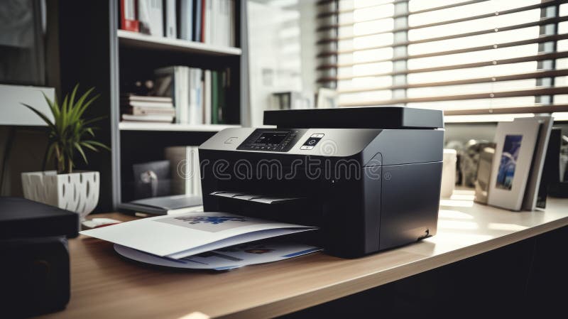 Photo of a Printer on a Rustic Wooden Desk Stock Illustration ...