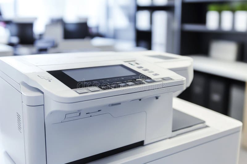 A Printer Sitting on a White Box with Minimalistic Design Stock Photo ...