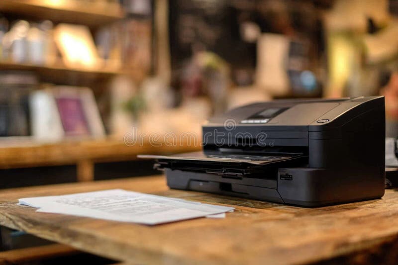 Printer Sitting on Wooden Desk Stock Photo - Image of generated ...
