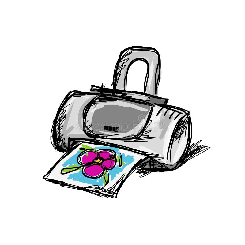 Printer Sketch Doodle Illustration School and Office Stock Illustration ...