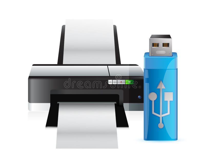 Printer and usb stick stock illustration. Illustration of media - 30043160