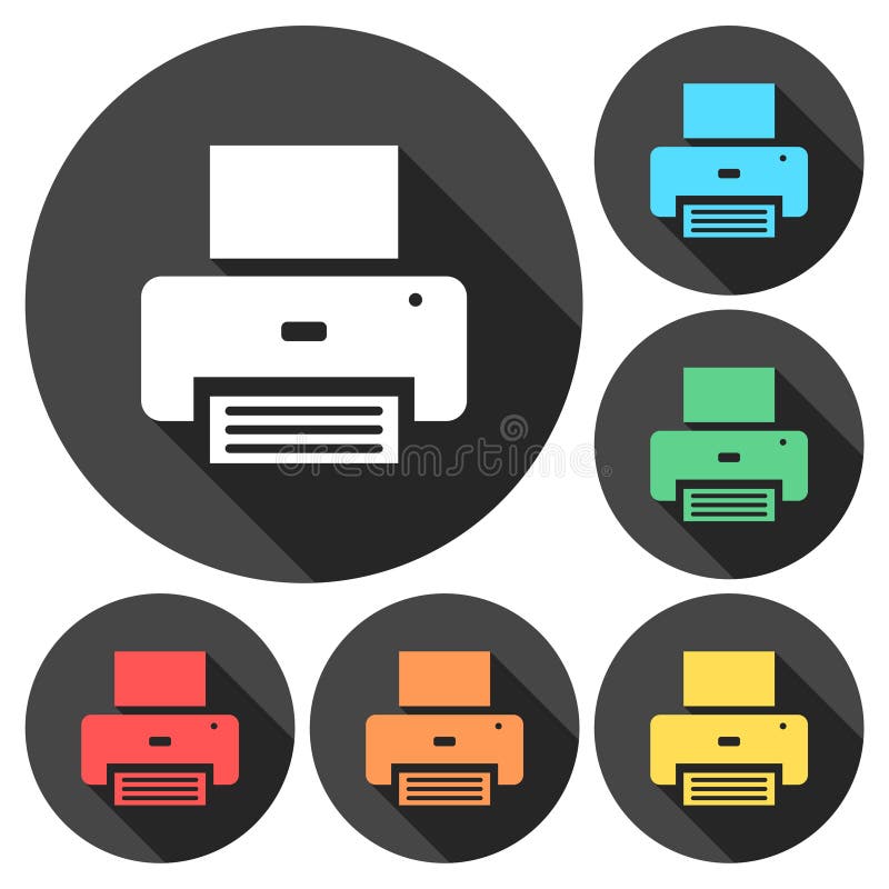 Printer - Vector Icons Set with Long Shadow Stock Vector - Illustration ...