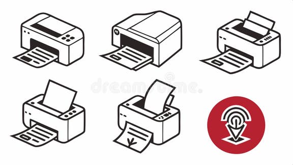Printer Vector Icons Set, Office Equipment for Printing and Document ...
