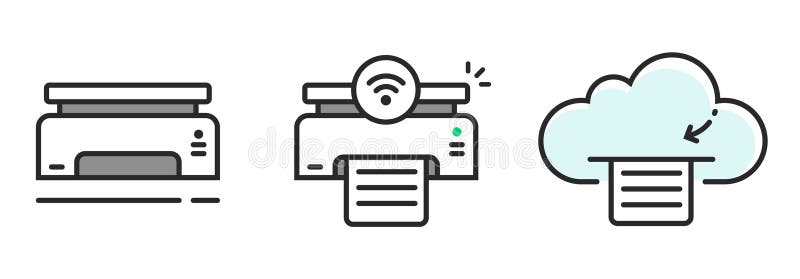 Printer Wireless Technology Icon Set Vector Simple Graphic Line Stroke ...