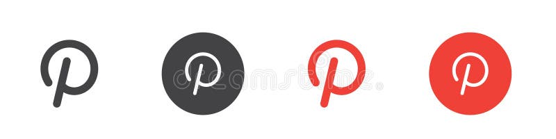 Printerest Icon Flat Set in Black and White Color Editorial Photo ...