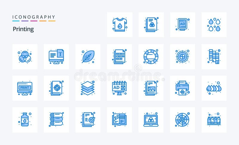 25 Printing Blue icon pack stock vector. Illustration of colors - 264507549